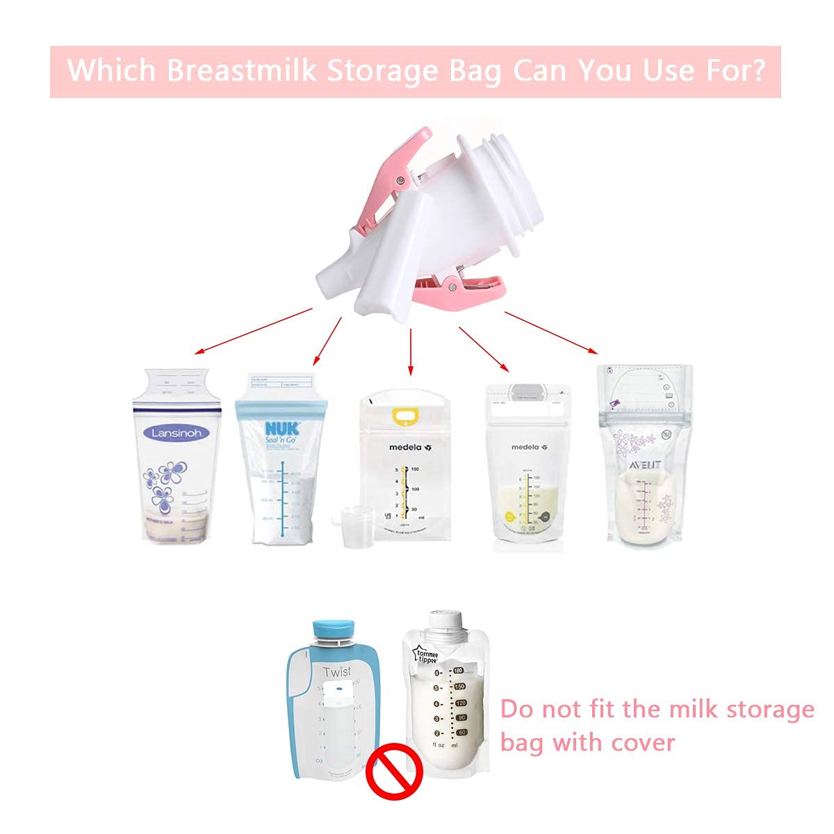 Breastmilk Storage Bag Adapters for Medela Harmony Pump, with Universal Extended Tube to Pump into All Breastmilk Storage Bags, BPA Free Material, 2 Pack