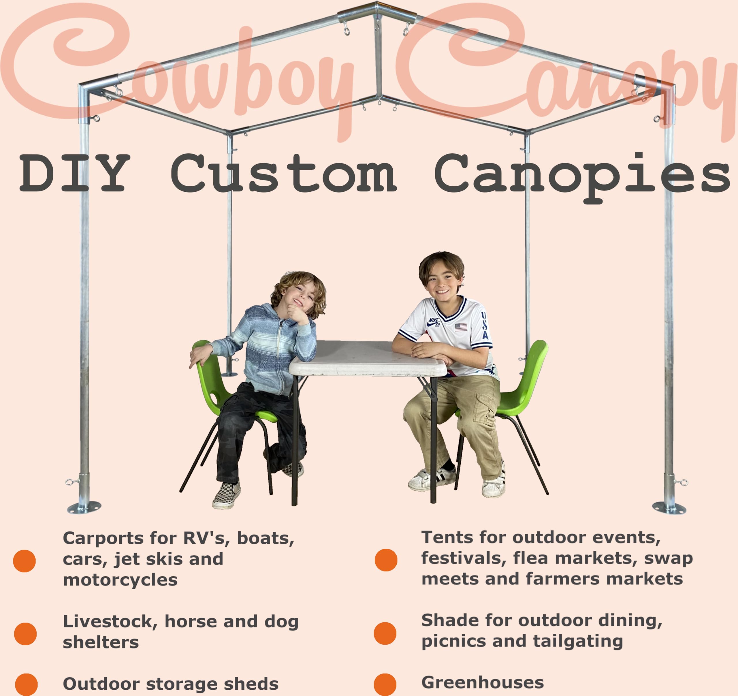 10' x 20' Low Peak Canopy Fittings Kit, DIY Metal Carport Frame Parts, 1" EMT
