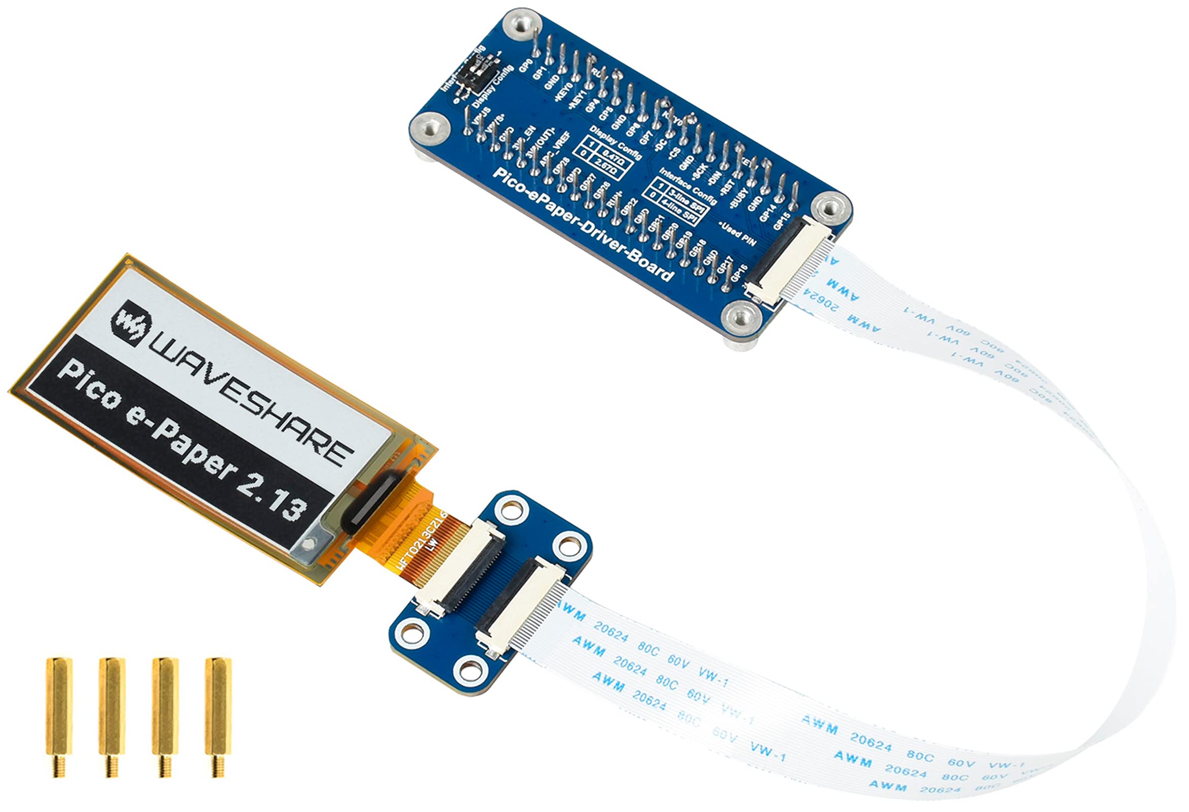 2.13inch Flexible E-Paper Module for Raspberry Pi Pico, 212×104 Pixels Black/White E-Ink Display SPI Interface Support Partial Refresh Low Power, Wide Viewing Angle