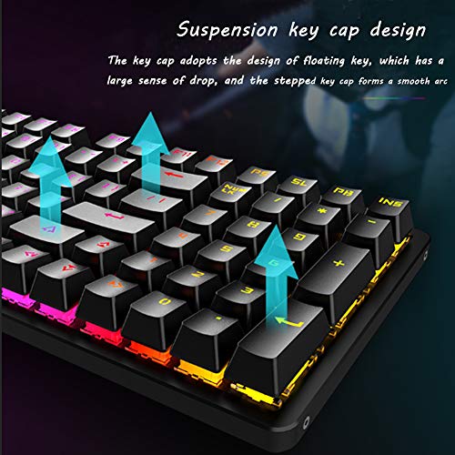 Mechanical Gaming Keyboard Compact 98 Key, Red Switches , Custom Made chip Computer Keyboard -USB Connection Multi-Color Rainbow programmable RGB with Red Switches,for Windows PC Gamers