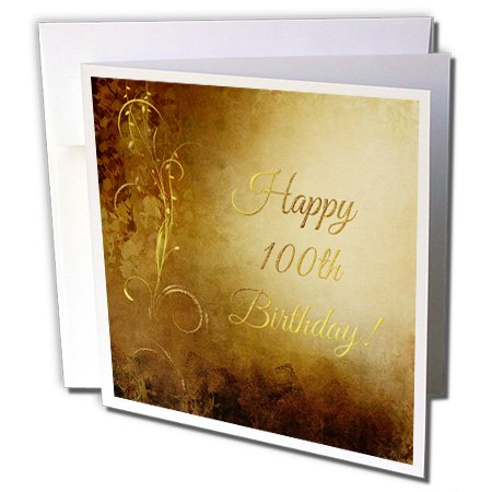 3dRose 100Th Birthday, Elegant Gold Vine On Gold Background - Greeting Card, 6" x 6", Single (gc_233515_5)