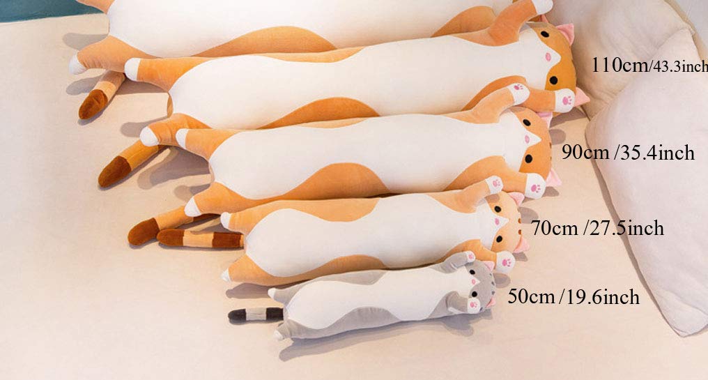 123Arts Cartoon Cat Soft Plush Long Throw Pillow Lifelike Animal Neck Pillow Plush Toy