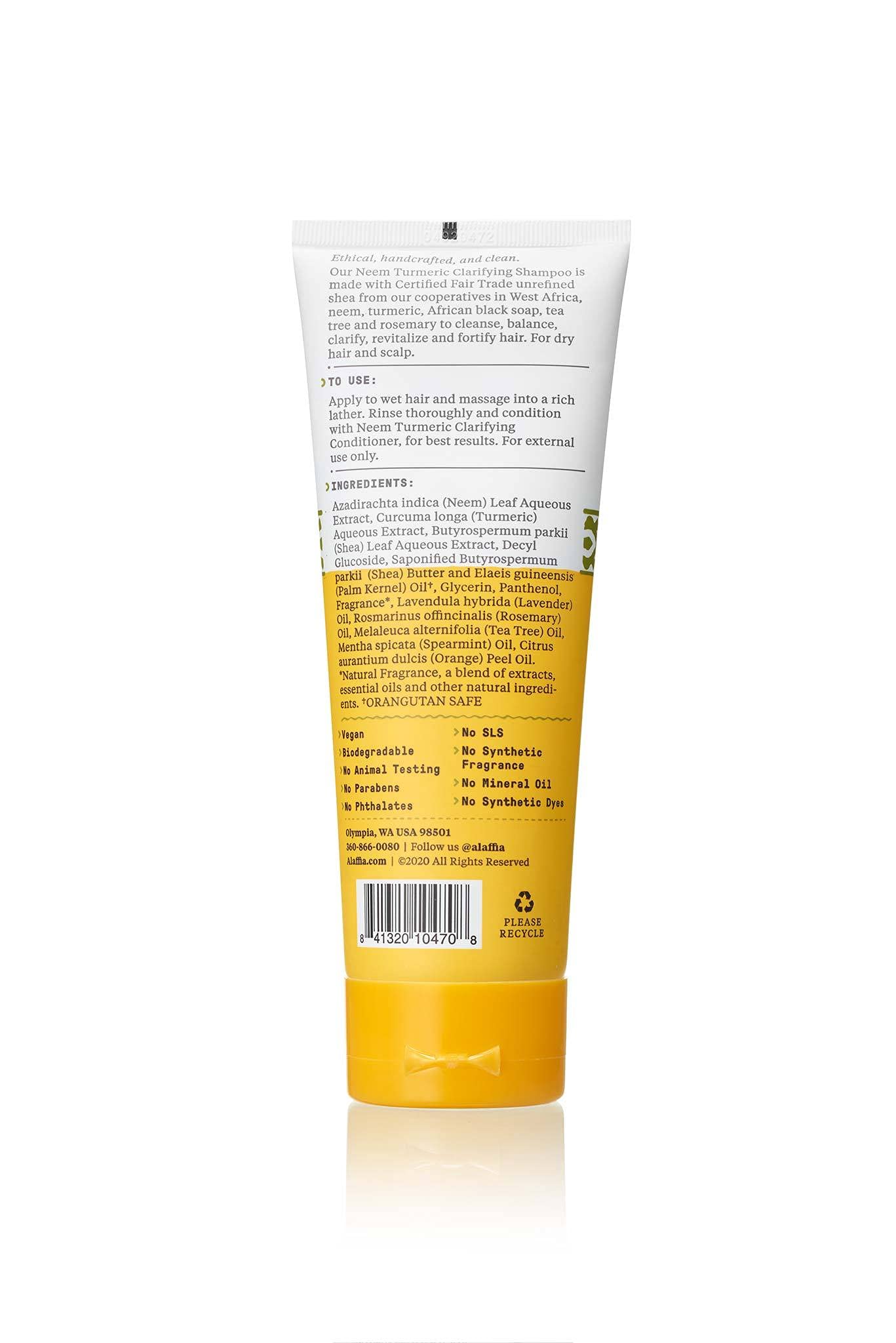 Alaffia Neem Turmeric Clarifying Shampoo and Conditioner - Gently Cleanse, Restore & Protect Hair while Moisturizing Scalp with Shea Butter, Tea Tree & Rosemary, Natural Mint, 2-8 fl oz Tubes