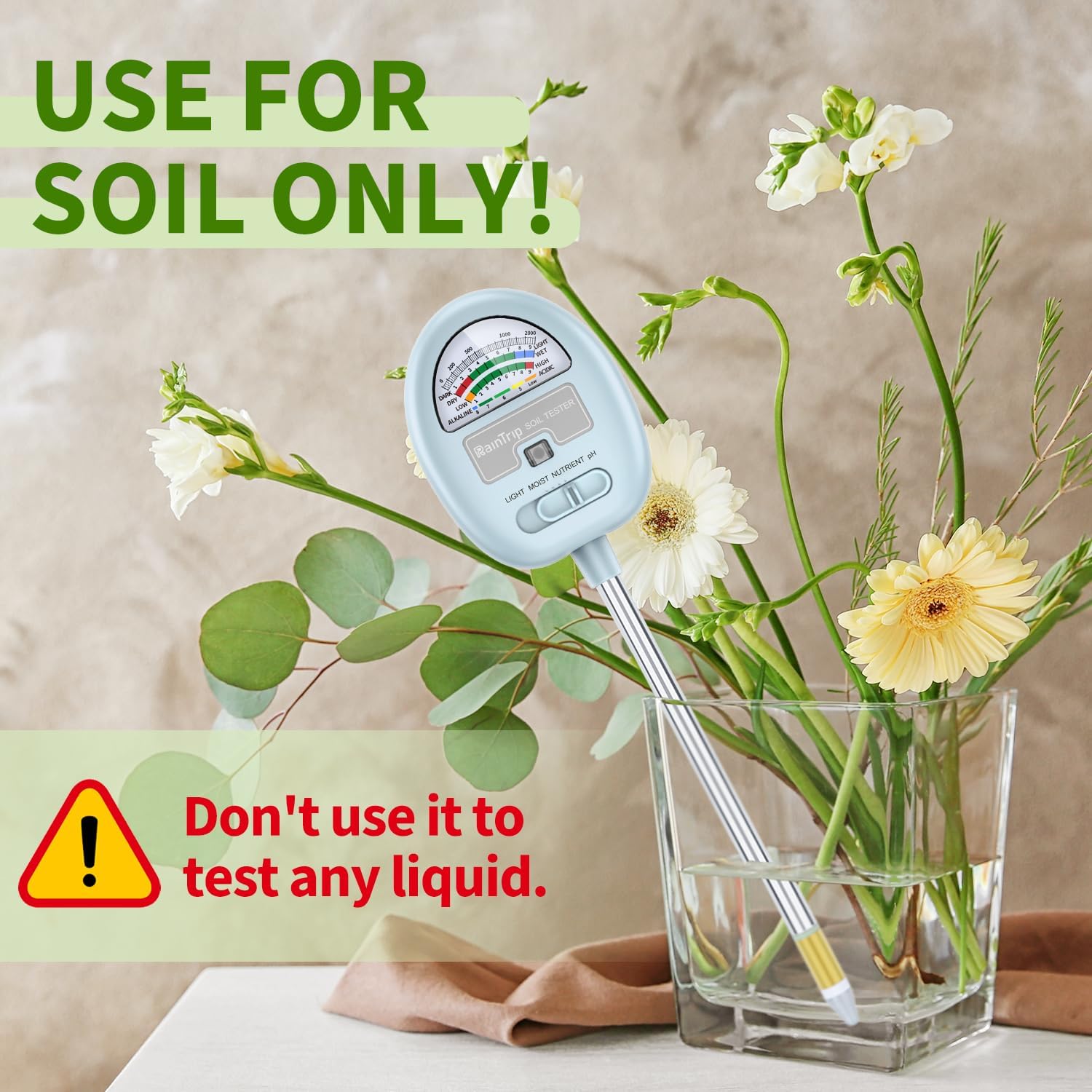 【Upgraded 】 4-in-1 Soil Moisture Meter, Soil Ph Meter, Soil Tester for Moisture, Light,Nutrients, pH,Soil Ph Test Kit, Great for Garden, Lawn, Farm, Indoor & Outdoor Use ,No Battery Required(Blue)