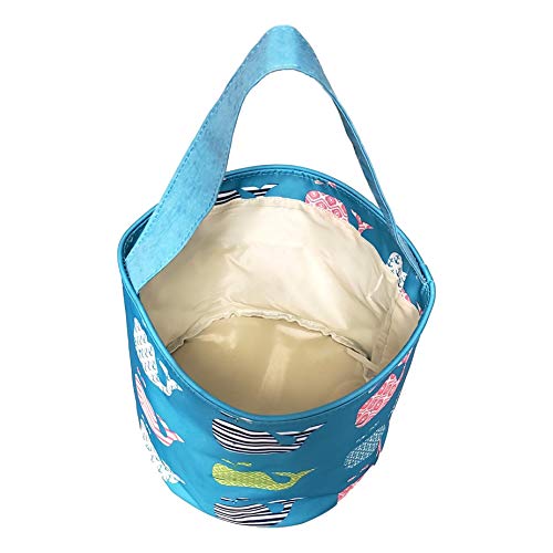 101 BEACH Fabric Bucket Tote Bag for Children - Toys - Easter Basket - Can Be Personalized (Turquoise Whale - Embroidered Name)