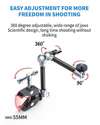 11" Camera Clamp Magic Arm Crab-Shaped Monitor Clamp with 1/4", 3/8" Threaded Holes Compatible with ATLI Gopro DSLR Camera LED Light Stabilizer