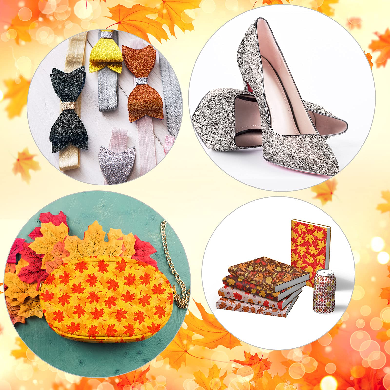 15 Pieces Thanksgiving Fall Faux Leather Sheets Glitter Autumn Leather Sheets Plant Leather Fabric Sheets Fall Leaves Faux Leather Fabrics for DIY Crafts Earrings Bag Decors(Classic Style)