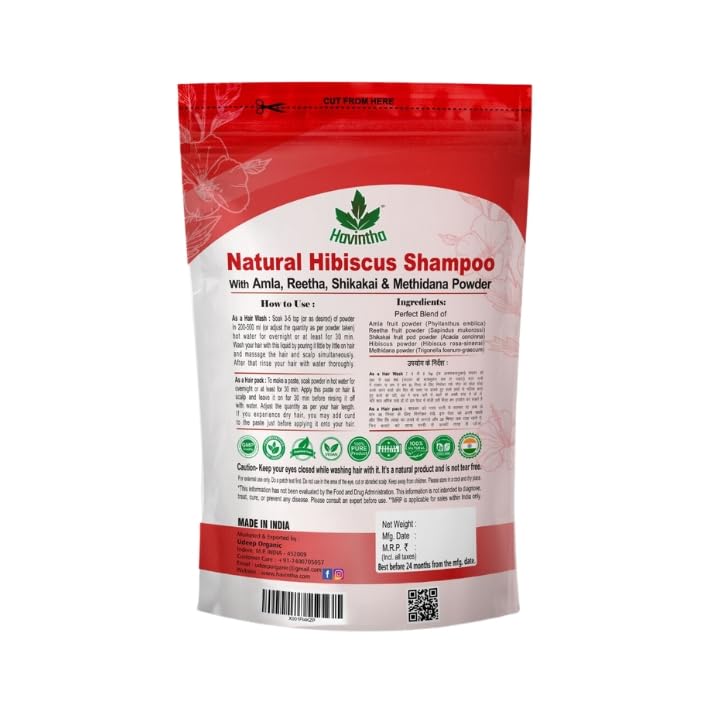Havintha Natural Amla Reetha Shikakai Methidana And Hibiscus Powder Shampoo for Hair – 227 grams