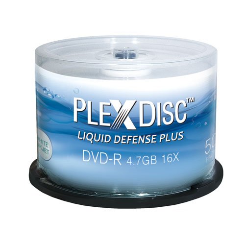 100-Pak PlexDisc 4.7GB 16X Liquid Defense Plus Glossy White Inkjet Hub Printable DVD-R's (2 x 50-Pak)