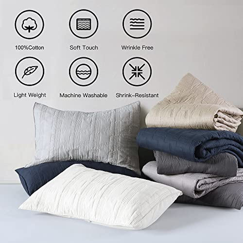 100% Cotton Quilt Set Queen Size, Baby Blue Pre-Washed 3-Piece Bedspread Coverlet Set, Cozy Lightweight Stitching Decorative Bedding Cover with 2 Shams in Geometric Pattern Rustic Style for All Season