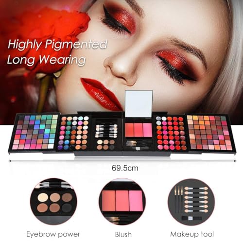 177 Color Hotrose Full Pink Eyeshadow Palette Blush Lip Gloss Concealer Kit Beauty Makeup Set,All-in-One Makeup Kit with Mirror, Applicators