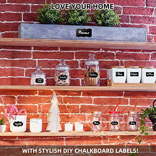 208PCS Chalkboard Labels Stickers, Waterproof Removable Erasable Decorative Premium Label Sticker with Chalk Marker for Pantry,Bottles,Mason Jars,Containers,Organize Your Kitchen&Office