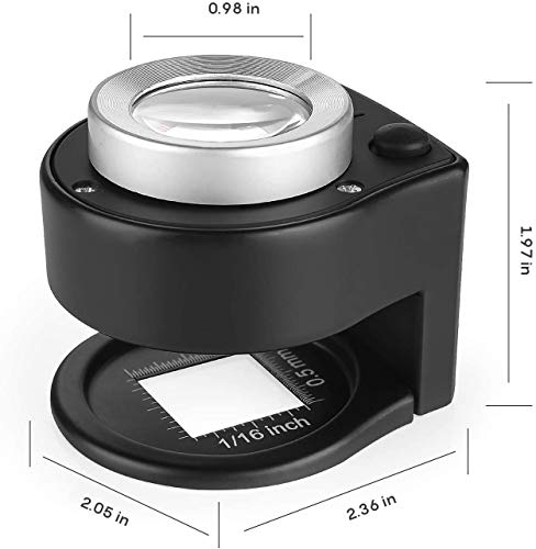 30X Loupe Magnifier with 6 Light,Desktop Portable Metal Magnifier Folding Scale Sewing Magnifing Glass for Textile Optical Jewelry Tool Coins Currency (Black)