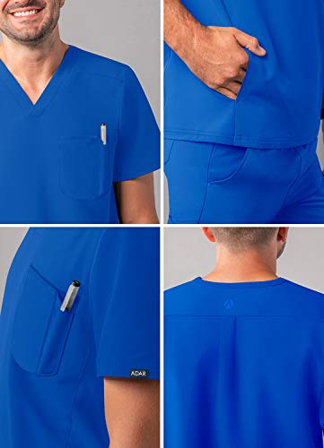 Adar Addition Scrubs for Men - Modern Multi Pocket V-Neck Scrub Top - A6010 - Royal Blue - M