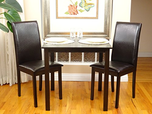 3 Pc Dining Room Dinette Kitchen Set Square Table and 2 Fallabella Chairs Classic Style Solid Wood Espresso Finish Rattan Wicker Furniture