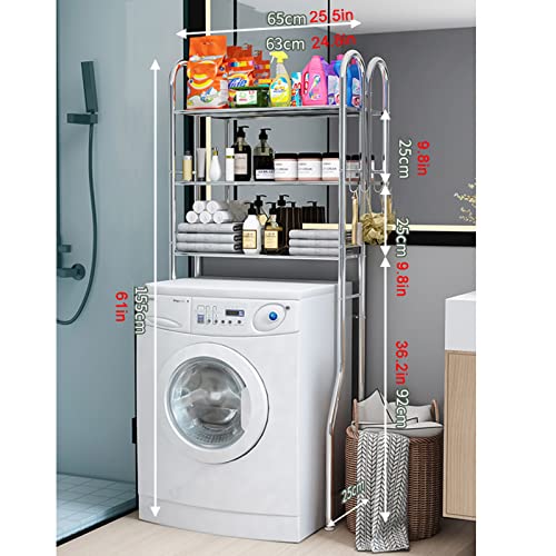 3-Tier Stainless Steel Bathroom Space Saver Storage Shelf, Shelving Unit Over Washing Machine, Laundry Room Organizer Over The Washer Dryer Toilet