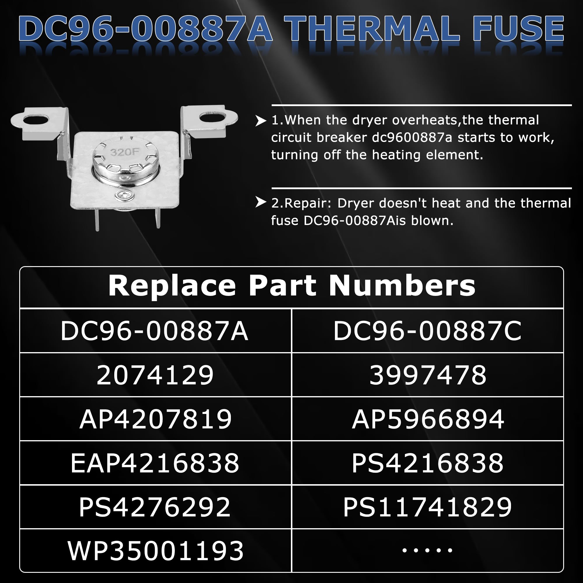 【Upgraded】DC47-00019A Dryer Heating Element for SAMSUNG DV40J3000EW/A2 DV45H7000EW/A2 DV42H5000EW/A3 DVE50R5400V/A3 DV42H5200EP/A3 DV210AEW/XAA DVE50M7450W/A3 DV42H5200EP DV48H7400EW/A2