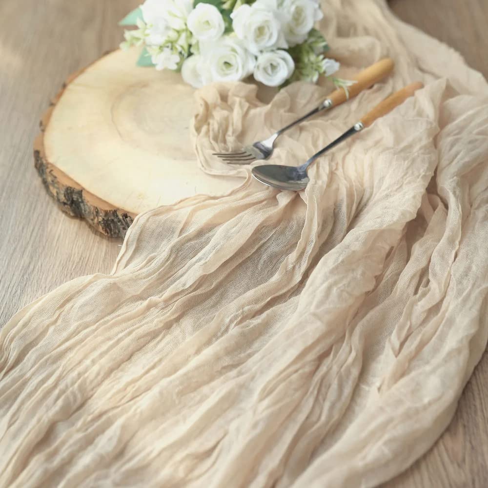 12 Pack Christmas Table Runner Beige Cheesecloth Table Runner 10ft Boho Gauze Cheese Cloth Table Runner Rustic Sheer Runner 120 inch Long for Christmas Wedding Table Decorations