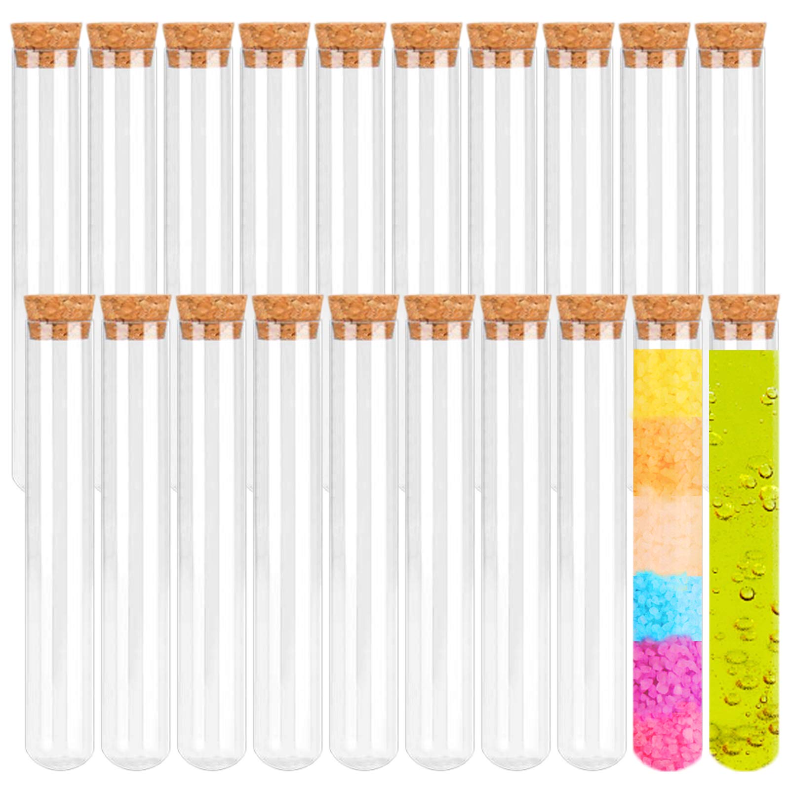 20x150mm 35ml Glass Test Tubes,20 Pcs Glass Test Tube with Cork Stoppers for Bath Salts,Candy Storage,Plants,Science Themed Party and Home Decoration