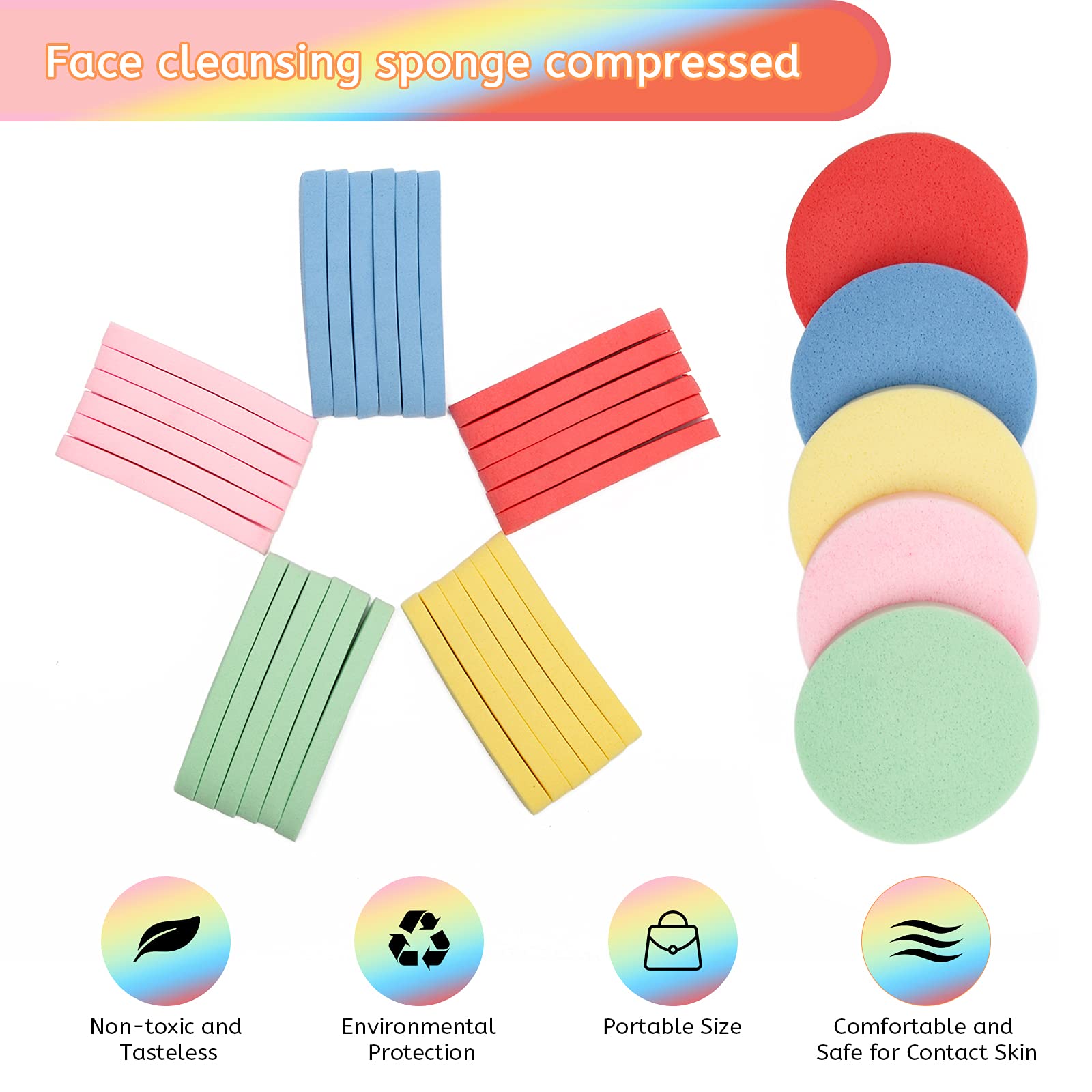 120 Pcs Facial Sponge Compressed, Luxiv 5 Colors Face Cleansing Sponge Estheticians Compressed Makeup Facial Sponge Round Wash Face Sponges for Women Compress Exfoliating Removal Sponge (Mix-color A)