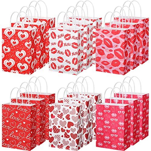 150 Pieces Valentine's Day Paper Gift Bags with Handle Valentines Goody Candy Bags Valentines Day Treat Bags for Valentines Day Party Favors Gift Wrapping Supplies