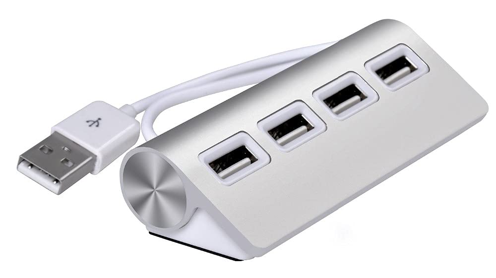 4 Port 2.0 USB Hub Aluminum Alloy Blue LED Portable Adapter Cable Splitter