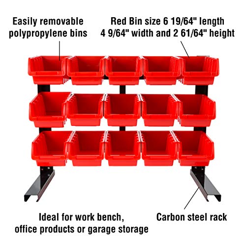 15-Bin Garage Organization Rack - Carbon Steel Rack with Removable Stackable Plastic Garage Storage Bins - Tools Organizer or Small Parts Organizer for Hardware, Crafts, or Office Supplies by Stalwart
