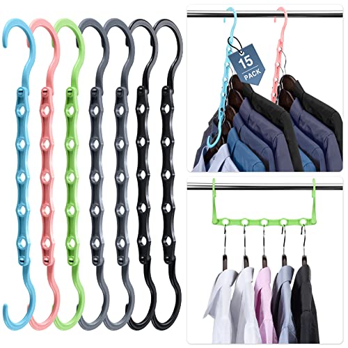 15-Pack-Magic-Hangers-Space-Saving, Closet-Organizer-Hanger, Closet-Space-Saver-Hanger for All Types of Clothes, College-Dorm-Room-Essentials, Magic-Closet-Organization-Clothe-Hangers