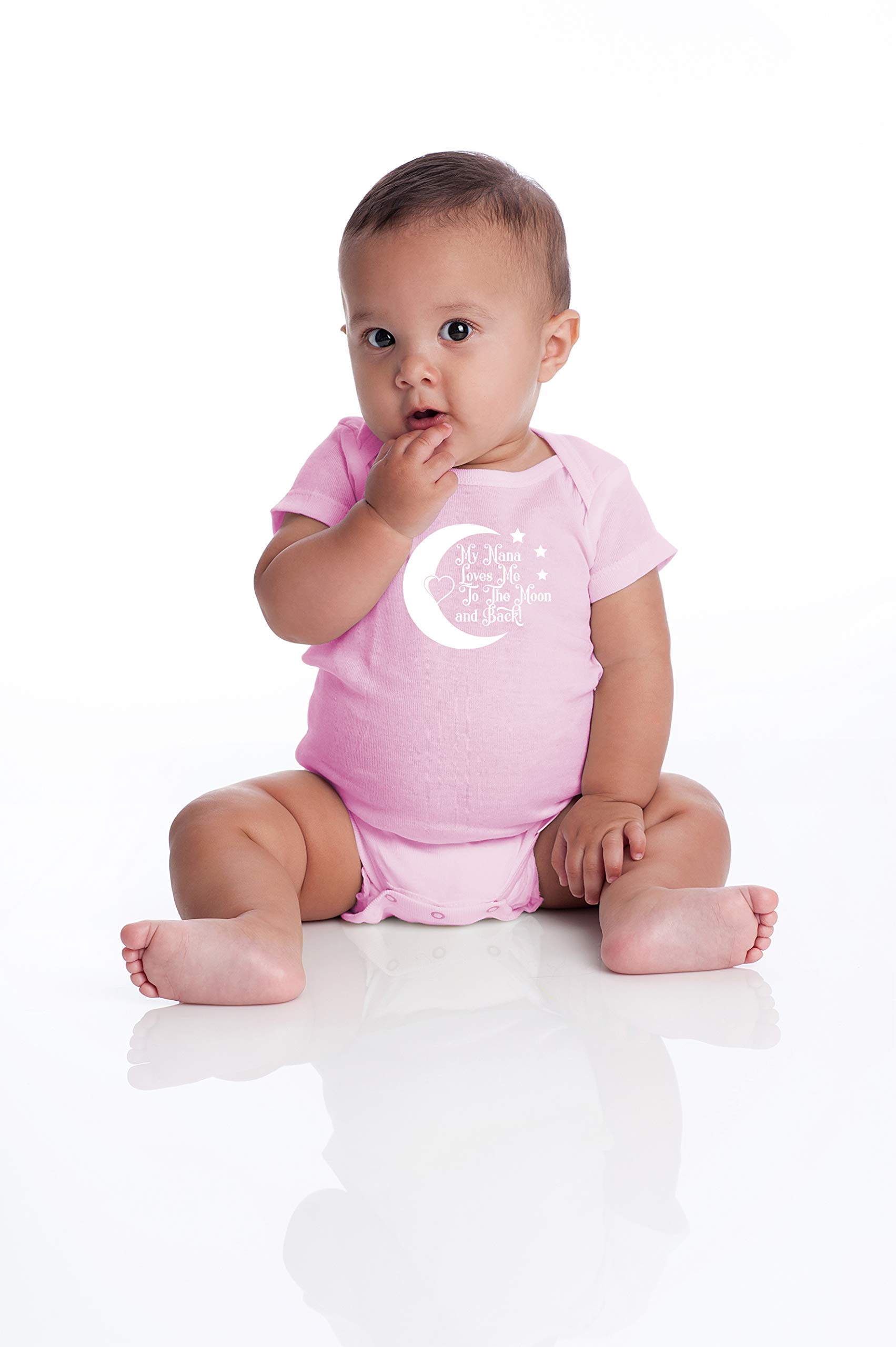My Nana Loves Me to The Moon and Back - Funny Baby Essentials Bodysuit - Newborn Boy Clothes (6 Months, Pink)
