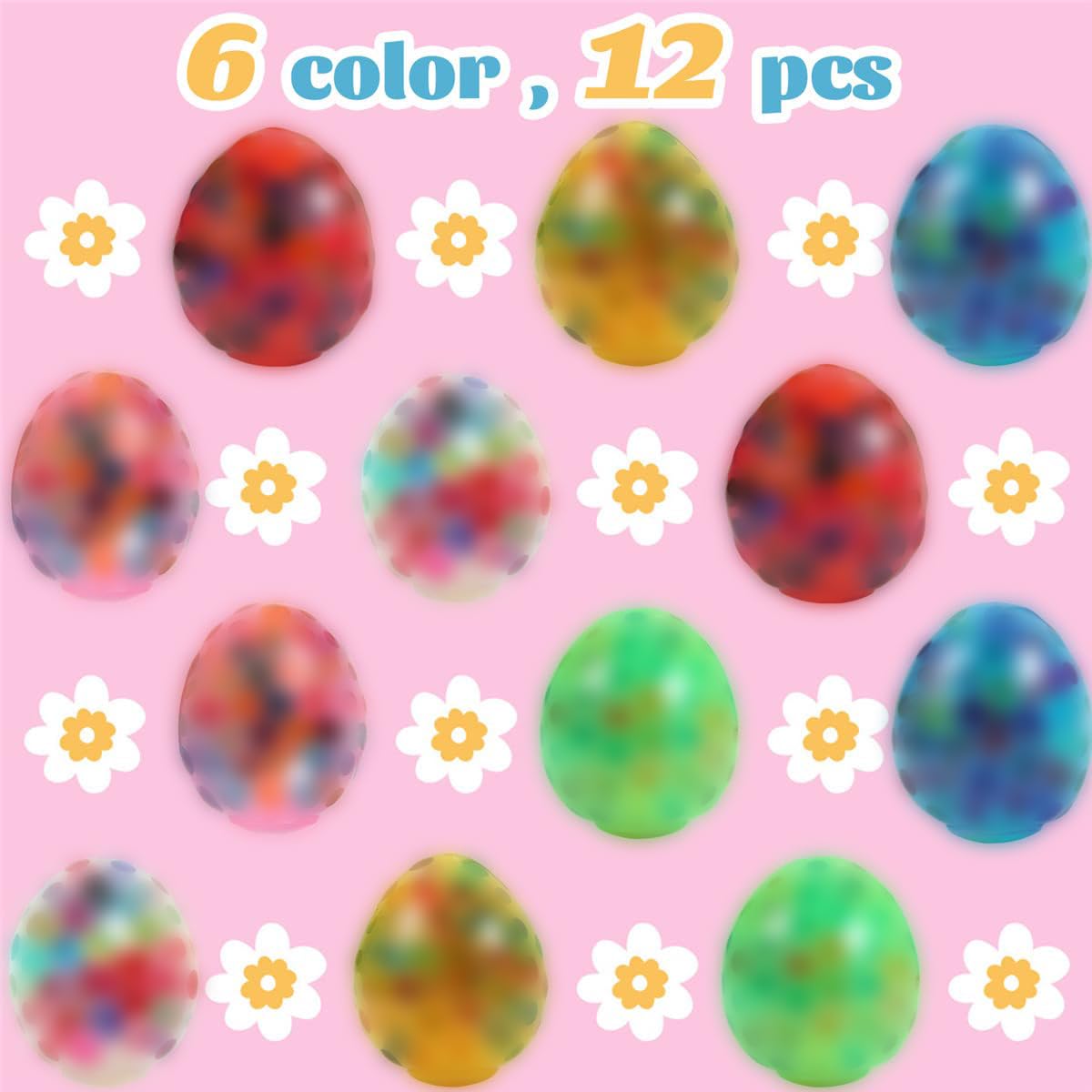 12 Pack Easter Eggs Stress Ball Fidget Toys, Easter Eggs Squeeze Balls for Easter Basket Stuffers Party Fovar