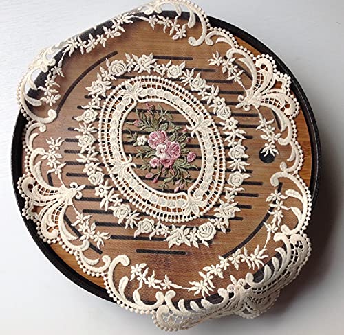 2PACK Retro French Style Lace Placemats Fashionable Embroidered Cup Mat vase mat 12”x16”,Beige