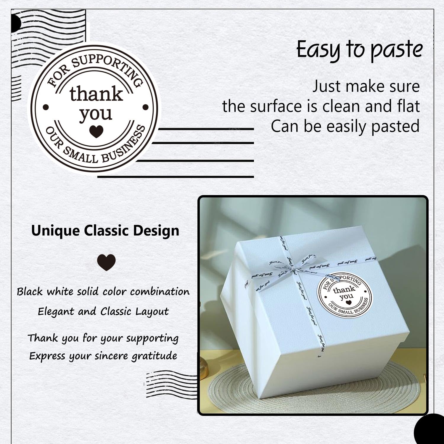 2" Round Classic Retro Stickers Thank You for Supporting Our Small Business Sticker Labels with Hearts - Printed White Thank You Stickers 500 Thank You Labels Per Roll (White, 2 inch)