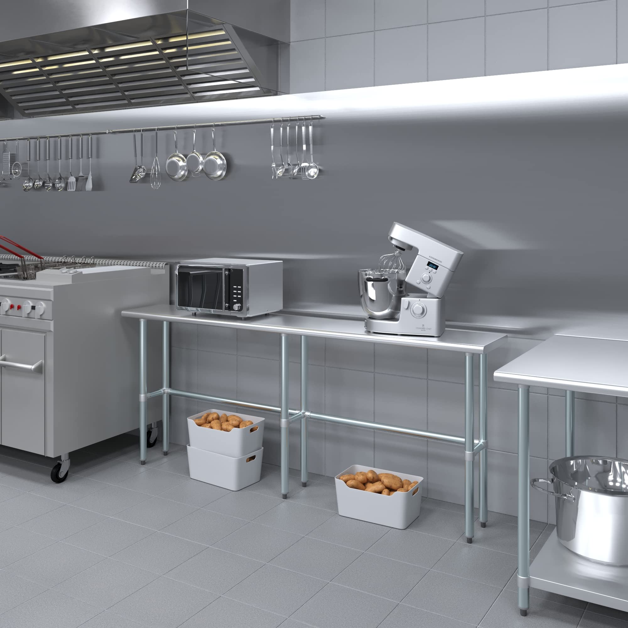 14 in. x 84 in. Open Base Stainless Steel Work Table | Residential & Commercial | Food Prep | Heavy Duty Utility Work Station | NSF
