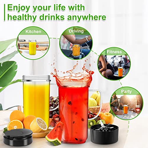 2 Pack Magic Bullet Blender Cups,Tall 22oz Cups Mugs Flip Top To-Go Lids & 4 Fins Cross Blade with Gasket Handle Replacement Part Compatible Magic Bullet Blender Juicer Mixer Accessories 250W MB1001