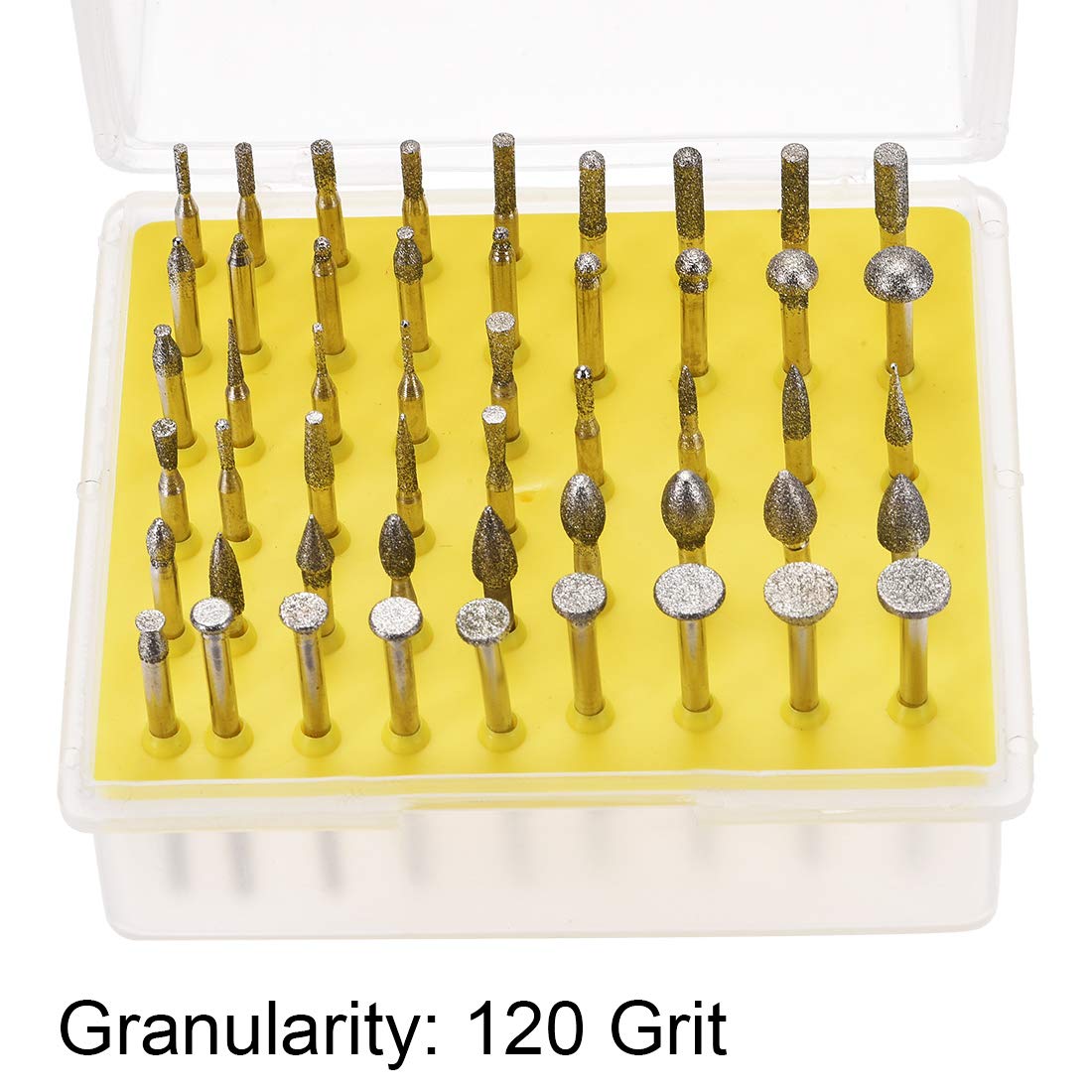 uxcell Diamond Burrs Bits Sets Grinding Drill Kits Carving Rotary Tool for Glass Stone Ceramic 120 Grit 1/8" Shank Small Head 50 Pcs