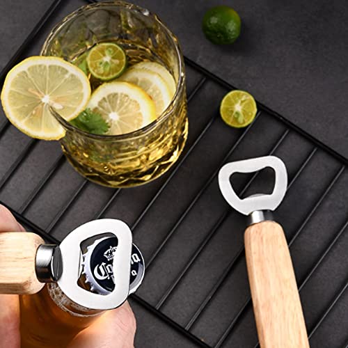 2 Pack Magnetic Beer Bottle Opener for Fridge with Solid Wood Handle, Easily Stay on the Fridge and RV for Convenient Storage - Cool Kitchen Gadget, Gift for Fathers Husbands Bartender