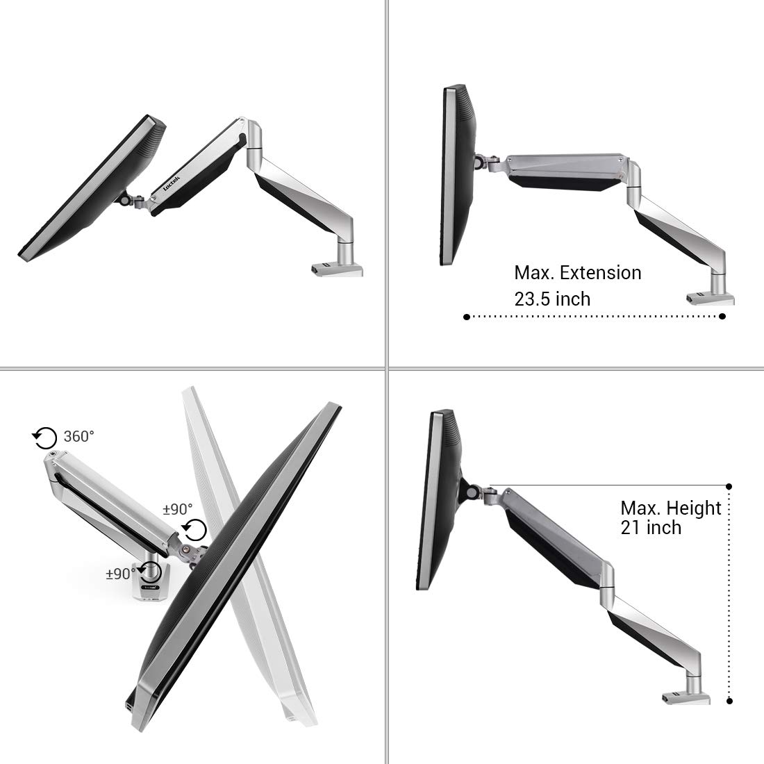 Monitor Mount Full Motion Monitor Arm Stand, Height Adjustable Computer Monitor Riser with Gas Spring, C Clamp, Cable Management for 10-34 inches,13.2-33 lbs LCD Screens