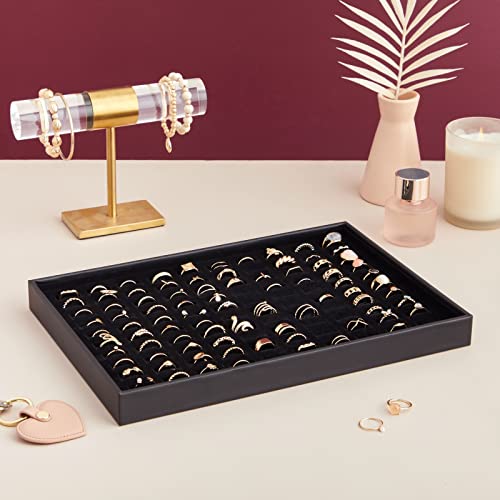 2 Pack Ring Display Tray Velvet, 100 Slot Foam Jewelry Organizer for Storage (13.8x9.5 x1.3 in)
