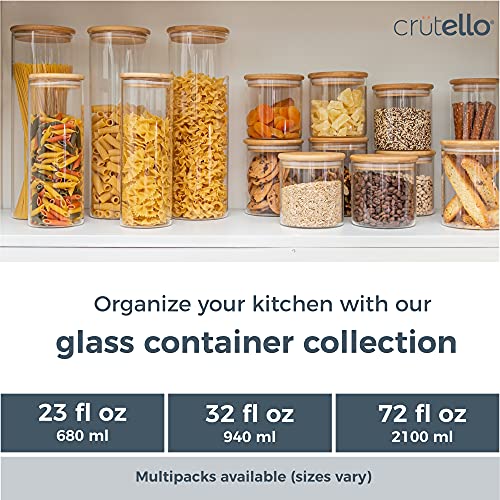 Crutello Glass Food Storage Containers with Bamboo Lids, 6 Pack - Three 26 Fluid oz and Three 23 Fluid oz Airtight Clear Kitchen Organization Canisters is an Family-Owned American Brand