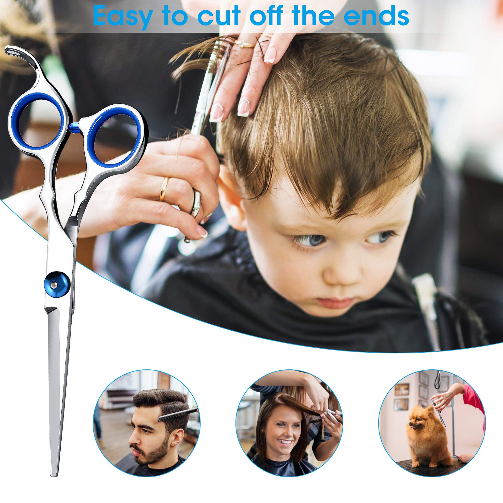 Hair Cutting Scissors Shears Set, ekuci Professional Home Haircutting Scissors Thinning Shears Kit with Free Comb and Storage Bag for Men Women Home Salon Barber Cut Kit (Silver)
