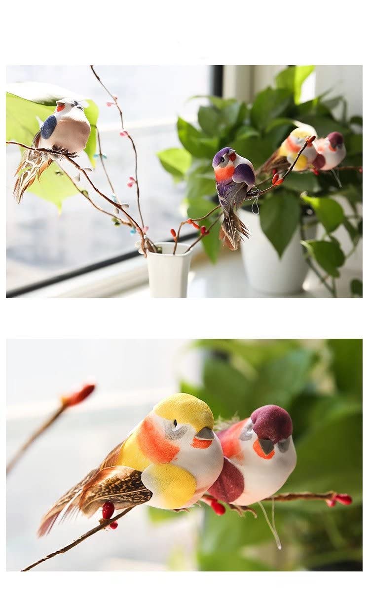12Pcs Artificial Feather Birds Simulation Foam Birds with Claw Birds Ornaments DIY Craft for Home Garden Wedding Decoration Party Supplies