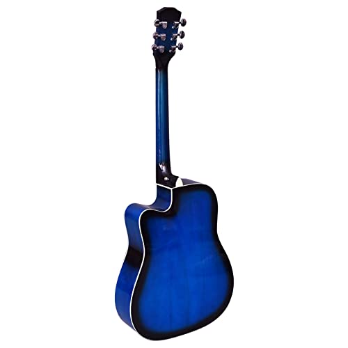 【US Warehouse】Acoustic Guitar Beginner 4/4 Full Size 41 inch Cutaway Grand Adult Starter Bundle Kit Gig Bag Strap Tuner Capo Pickguard String 4 Picks Cloth Right Hand Blue