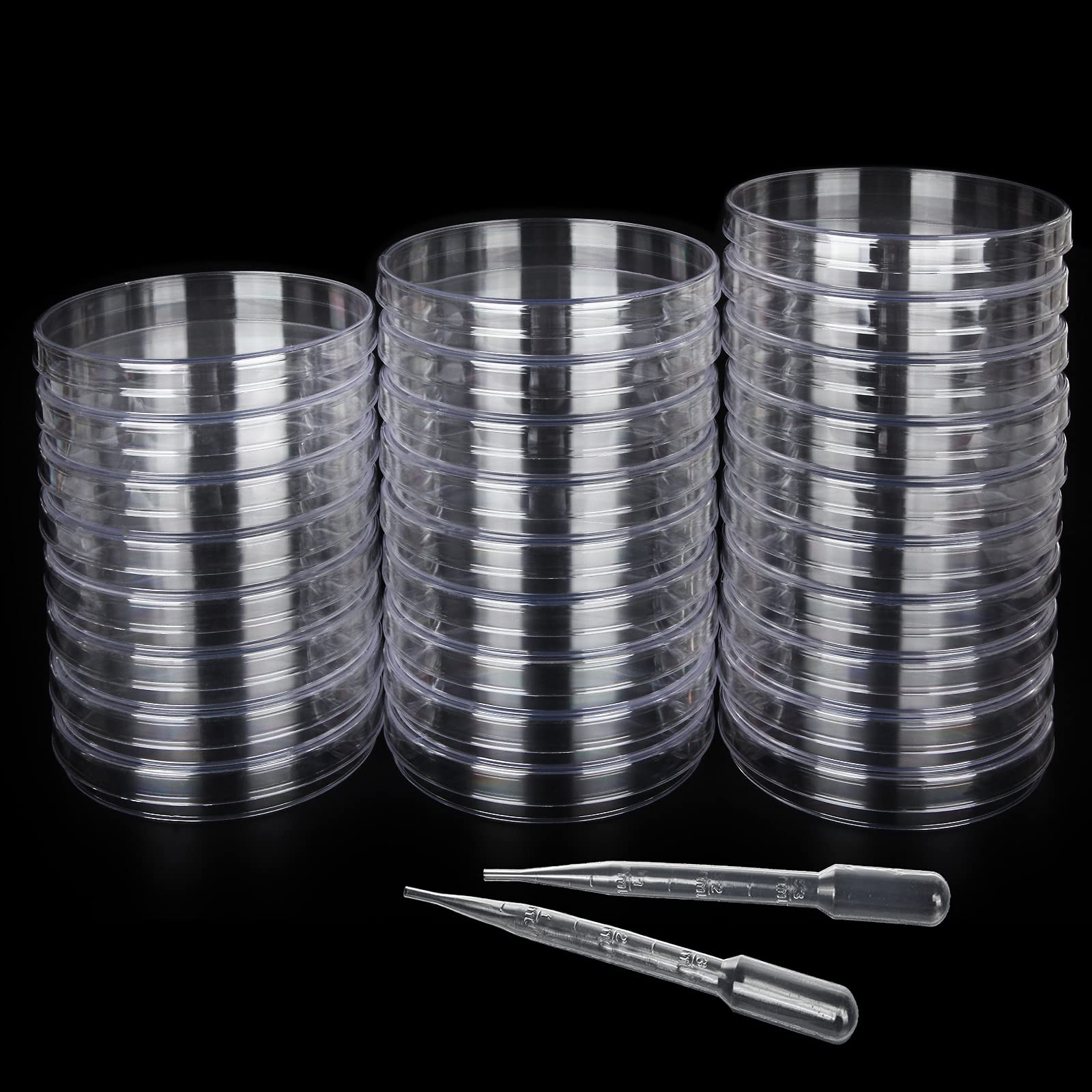 40Pack Plastic Petri Dishes Set, 4 Inch Culture Dish Plates with Lids, Clear Culture Plates with 100Pcs 3ml Transfer Pipe for School Studies, Science Projects, Art Projects