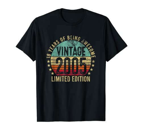 18 Year Old Gifts Men Women Vintage 2005 18th Birthday Retro T-Shirt