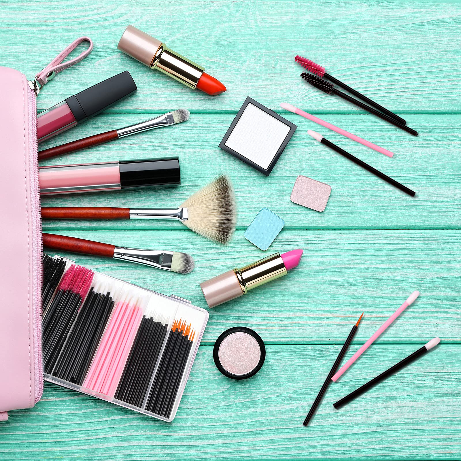 263 Pcs Makeup Applicators Tools Kit, 50 Disposable Eyeliner Brushes 112 Mascara Wands Eyelash Brush 100 Lipstick Applicators Lip Wands with Plastic Box Gifts for Women