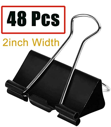 48 Pieces Extra Binder Clips,2 Inch Width,Paper Clips Extra Large for Office Supplies (Black)