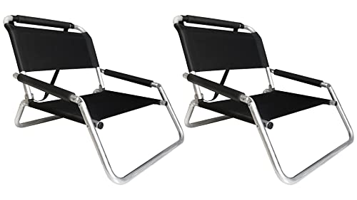 2 Pack of Neso Lightweight Water Resistant Beach Chairs with Shoulder Strap and Slip Pocket - Folds Thin(Black)
