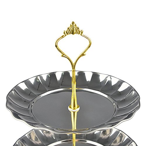3-Tier Cupcake Stand NHSUNRAY Round Stainless Steel Dessert Stand Cake Stand Wedding Parties Birthday Tea Party Serving Platter (3-Tier, silver)