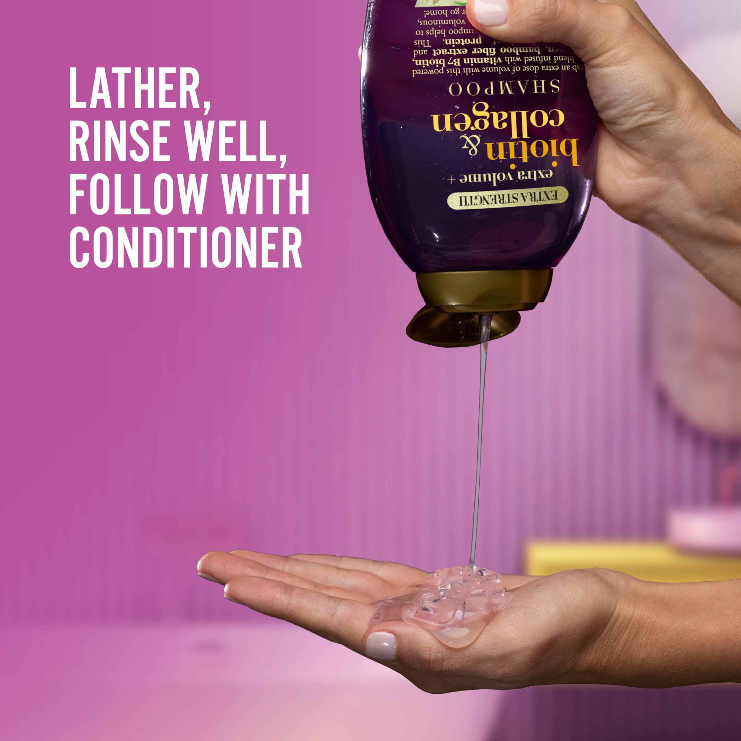 OGX Thick & Full + Biotin Collagen Extra Strength Volumizing Shampoo with Vitamin B7 Hydrolyzed Wheat Protein for Fine Hair. Sulfate-Free Surfactants Thicker, Fuller Hair, 13 Fl Oz