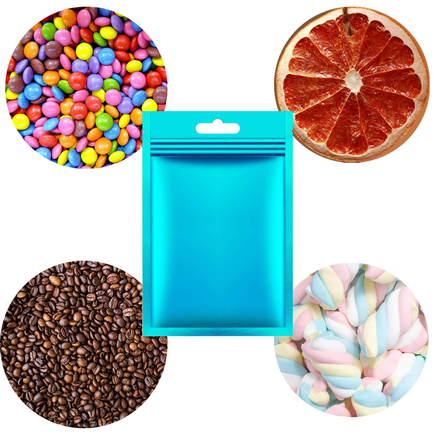 100 Pcs Blue Resealable Smell Proof Ziplock Storage Bags, Foil Pouch for Food Storage (3.9 x 7 inch/ 10 x 18 cm)